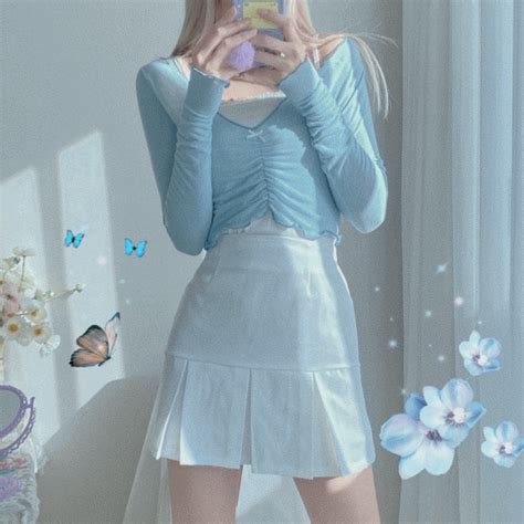 최저가할인 [하이틴ෆ봄신상]ribbon Shirring Crop T 롱슬리브 물결 브이넥 리본셔링 크롭티 4컬러 에이블리