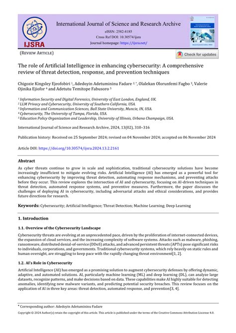 Pdf The Role Of Artificial Intelligence In Enhancing Cybersecurity A Comprehensive Review Of