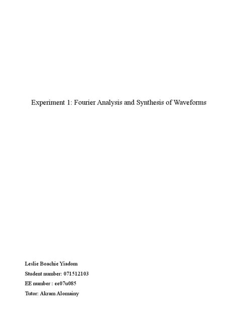 Experiment 1 Fourier Analysis And Synthesis Of Waveforms Pdf Phase Waves Sine Wave