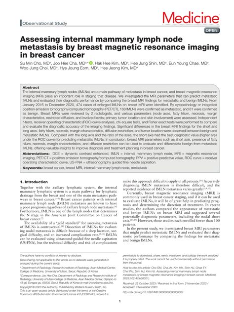 Pdf Assessing Internal Mammary Lymph Node Metastasis By Breast