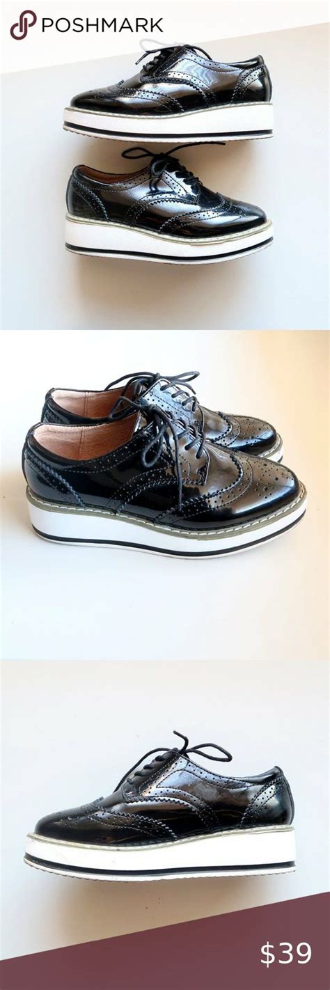Dadawen Black Patent Leather Platform Lace Up Oxfords Shoes Size 7 Black Patent Leather