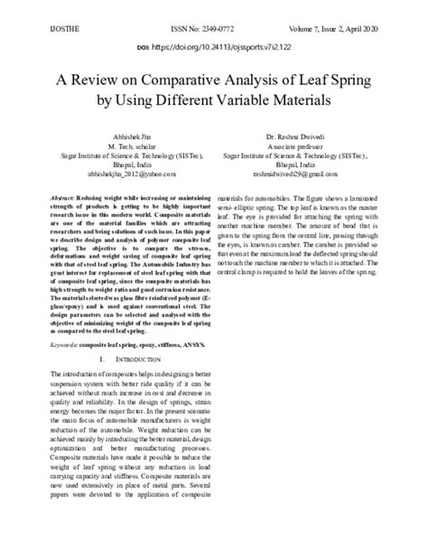 Pdf A Review On Comparative Analysis Of Leaf Spring By Using