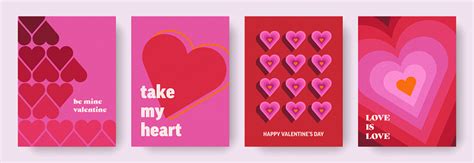 발렌타인 데이와 사랑 카드 세트의 현대적인 추상 디자인 하트와 타이포그래피로 축하하기 위한 아트 컨셉 템플릿 핑크 빈티지 배경