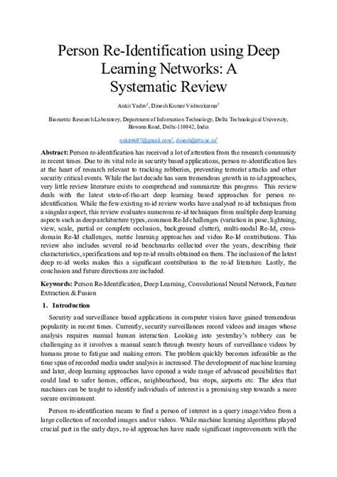 Pdf Person Re Identification Using Deep Learning Networks A Systematic Review
