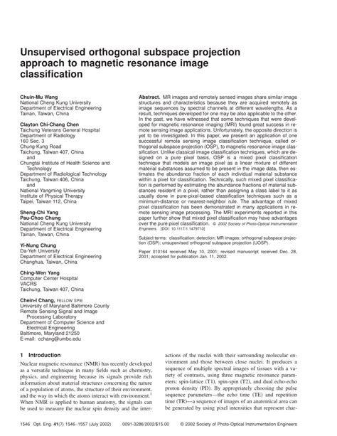 Pdf Unsupervised Orthogonal Subspace Projection Approach To Magnetic Resonance Image