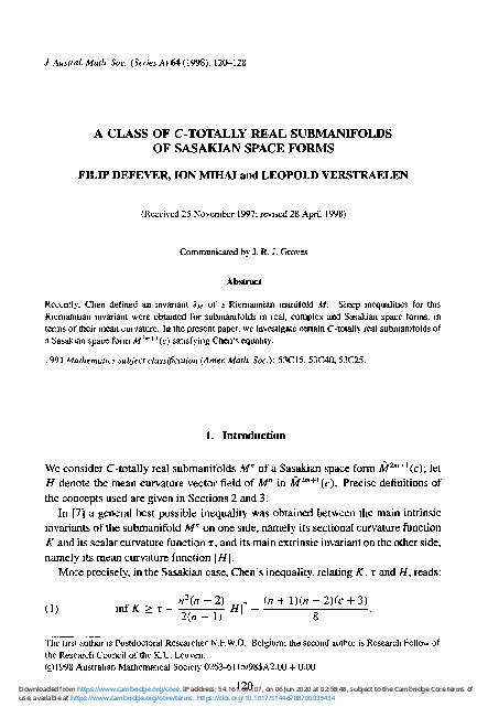 Pdf A Class Of C Totally Real Submanifolds Of Sasakian Space Forms