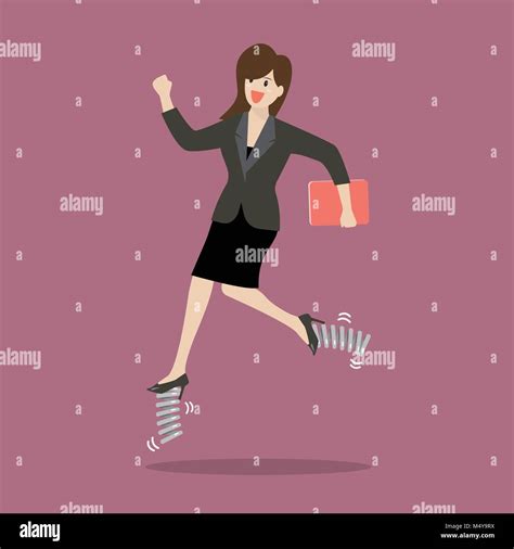 Business Woman Running By Elastic Spring Shoes Vector Illustration Stock Vector Image Art Alamy