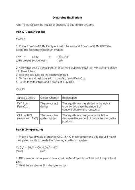 002 Disturbing Equilibrium Experiments Disturbing Equilibrium Aim To