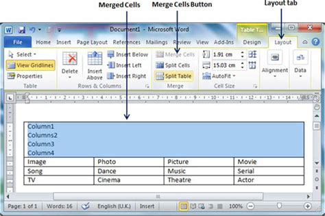 Word Merging Table Cell