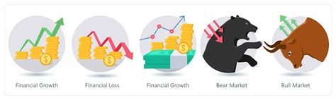 금융 성장 재정적 손실 약세장과 같은 5가지 비즈니스 아이콘 세트 0명에 대한 스톡 벡터 아트 및 기타 이미지 0명 개념