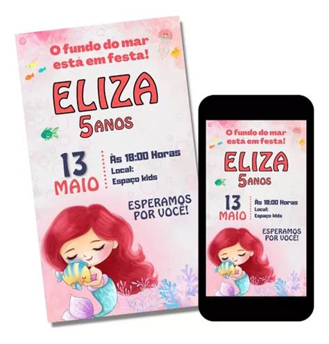 Convite Digital A Pequena Sereia Ariel Virtual D571 Parcelamento Sem Juros