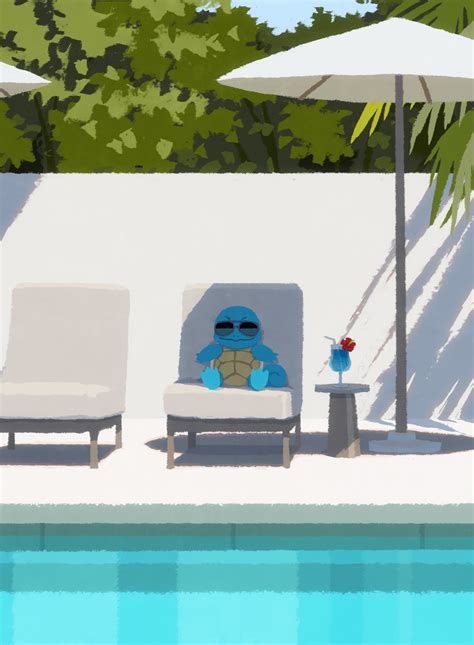 Hyogonosuke Squirtle Nintendo Pokemon Absurdres Highres Beach Chair Beach Umbrella Chair