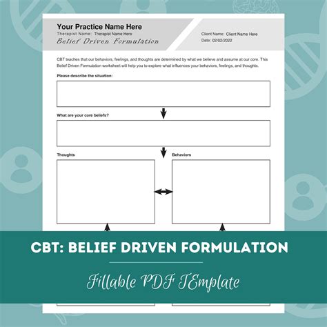Cbt Belief Driven Formulation Worksheet Editable Fillable Pdf For Counselors