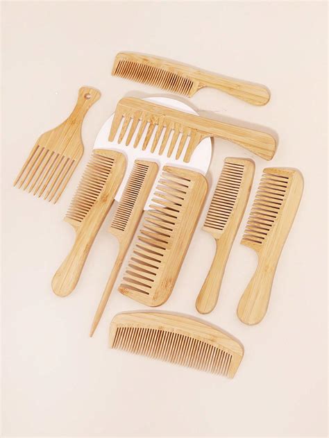 대나무 머리 빗 1개 자연 친화적으로 안전한 방전 꼬리 흥 이빨 빗 더블 헤드 빗 핸들이있는 나무 빗 두피 마사지 브러시 젖은 머리 또는 스타일링을위한 사용