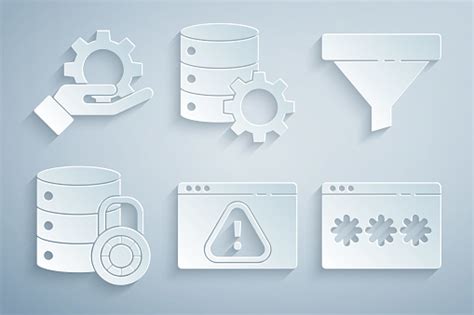 느낌표가 있는 브라우저 판매 깔때기 서버 보안 잠금 암호 보호 기어 및 바늘 설정 아이콘을 설정합니다 벡터 3차원 형태에 대한 스톡 벡터 아트 및 기타 이미지 Istock