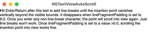 Nstextview Bug Automatically Scroll Insertion Point Into View Broken