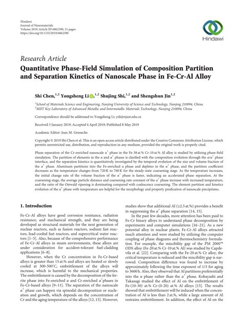 PDF Quantitative Phase Field Simulation Of Composition Partition And Separation Kinetics Of