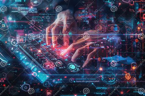 a hacker s hands swiftly type on a keyboard while digital codes and