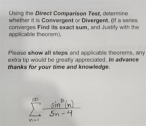 solved using the direct comparison test determine whether