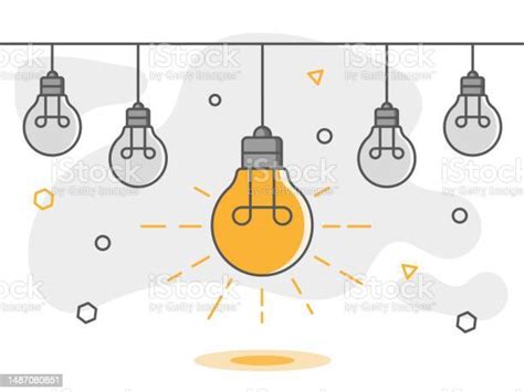 전구 성공적인 아이디어 개념 통찰력을 걸어두세요 창조적 인 전구 밝은 램프 독특한 유레카는 발명 순간을 생각합니다 혁신과 영감 벡터 라인 플랫 격리 일러스트레이션 Led