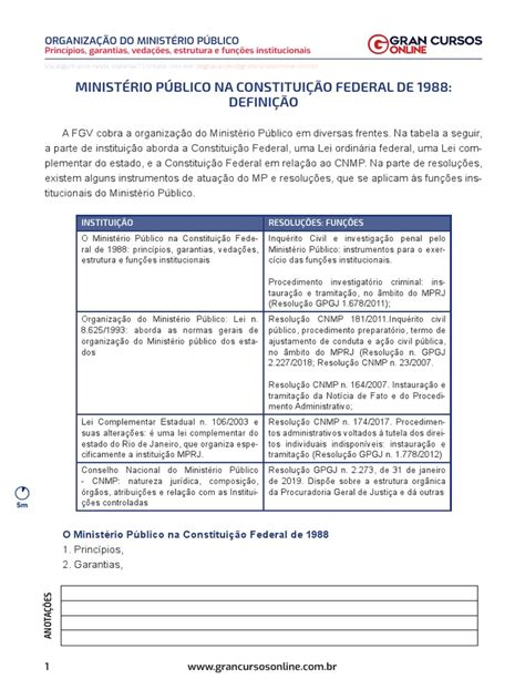 Ministério Público Na Constituição Federal De 1988 Definição Pdf