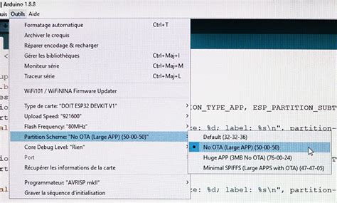 ESP32 Augmentation de lespace mémoire pour le code programme EspaceRM