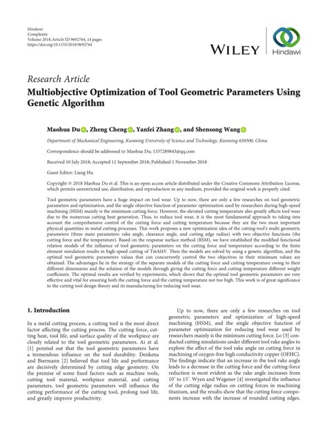 Pdf Multiobjective Optimization Of Tool Geometric Parameters Using