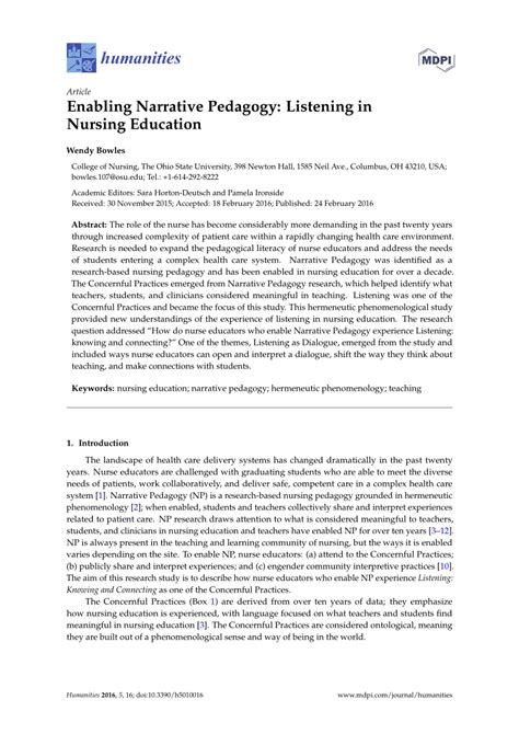 Pdf Enabling Narrative Pedagogy Listening In Nursing Education