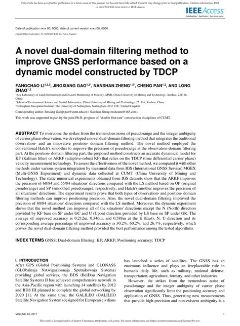 Pdf A Novel Dual Domain Filtering Method To Improve Gnss Performance