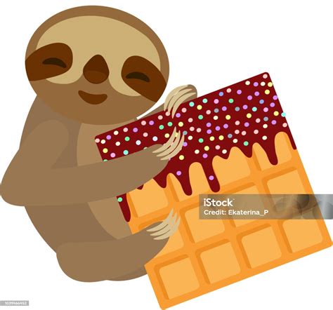 재 밌 고 귀여운 세 발가락 나무늘보 초콜릿와 흰색 바탕에 뿌려 벨기에 와플으로 웃 고 벡터 갈고리 발톱에 대한 스톡 벡터 아트 및 기타 이미지 Istock