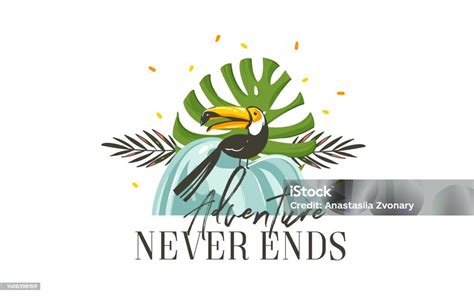 손으로 그린된 벡터 추상 만화 여름 시간 그래픽 일러스트 아트 템플릿 서명 배경 비치 Scne 모험 적 끝 인용 열 대 야 자