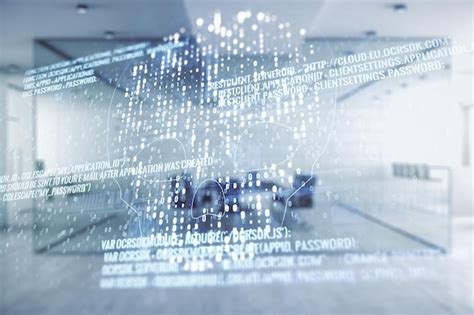 Premium Photo Abstract Virtual Code Skull Illustration On A Modern Furnished Office Background