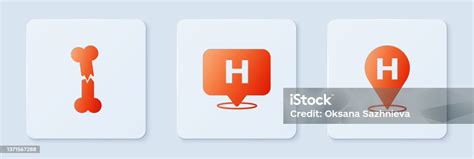 위치 병원 인간 부러진 뼈와 를 설정합니다 흰색 정사각형 버튼 벡터 가리키기에 대한 스톡 벡터 아트 및 기타 이미지 가리키기