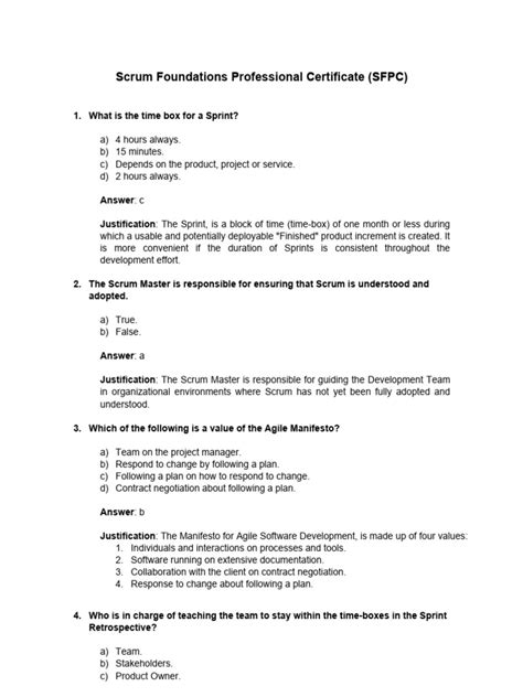 Exam Scrum Foundations Professional Certificate Answers With Explanation Pdf Scrum