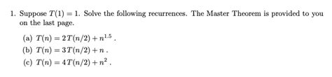Solved The Master Theorem Fix An Integer A 1 And Real