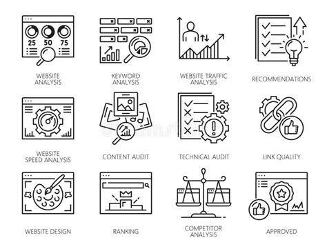 web audit icons of website seo analysis stock vector illustration of
