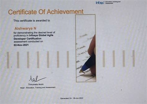 Aishwarya N On Linkedin Infosys Global Agile Developer Certificate