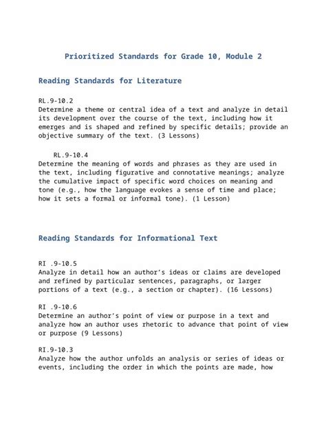 Docx Prioritized Standards For Grade 10 Module 2 Web