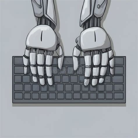 bionic hands typing on keyboard robotic arm cyborg using computer 3d