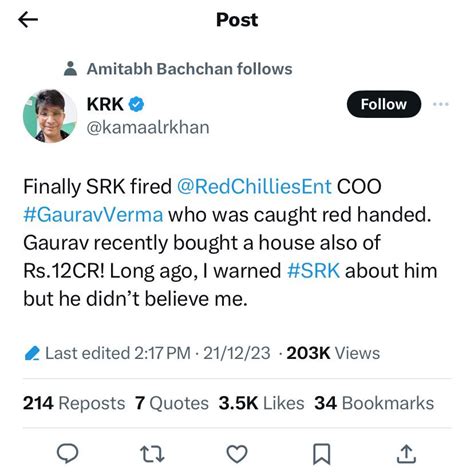 Srk Fired Rce Coo Gaurav Verma Rbollyblindsngossip