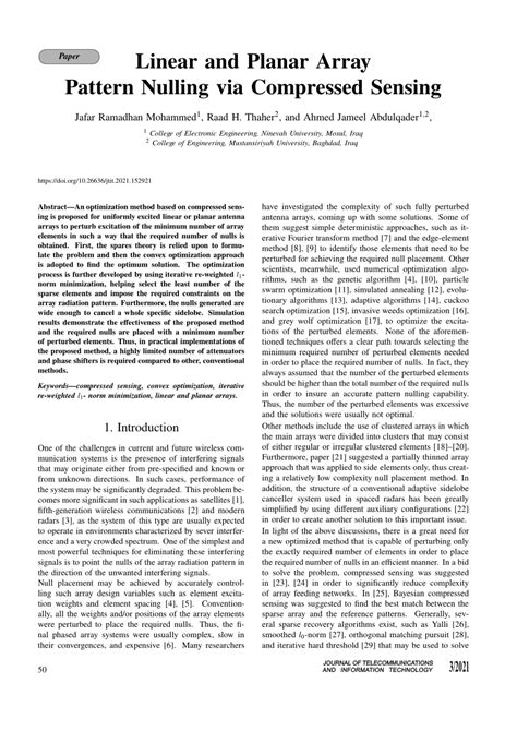 Pdf Linear And Planar Array Pattern Nulling Via Compressed Sensing
