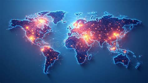 Global Network Connections Illuminating World Map With Data Points And