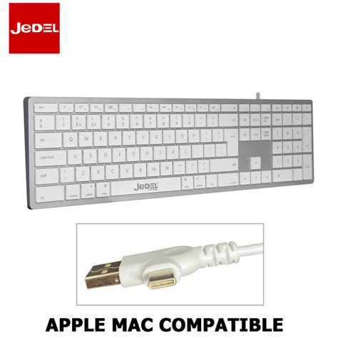 JEDEL FULL SIZE USB TYPE C MULTIMEDIA KEYBOARD APPLE MAC COMPATIBLE SILVER USB TYPE C AND USB