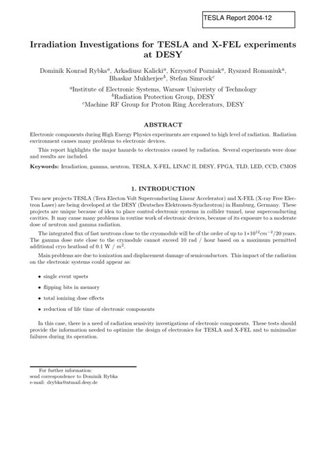 Pdf Irradiation Investigations For Tesla And X Fel Experiments At Desy