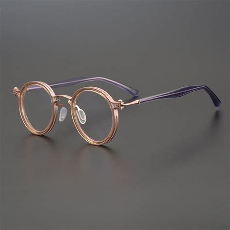 Gatenac Unisex Full Rim Round Acetate Titanium Frame Eyeglasses Fuzweb Purple Gold Brown Gold