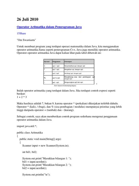 Operator Aritmatika Dalam Pemrograman Java Pdf