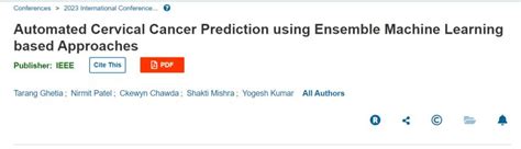 Tarang Ghetia On Linkedin I Am Thrilled To Announce That Our Research Paper On Cervical Cancer
