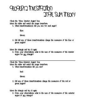Angle Sum Theory GeoGebra Investigation By Kansas Counselor TPT