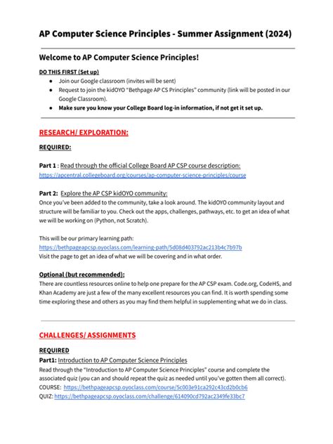 Ap Computer Science Principles Summer 2024 Pdf Computer Programming