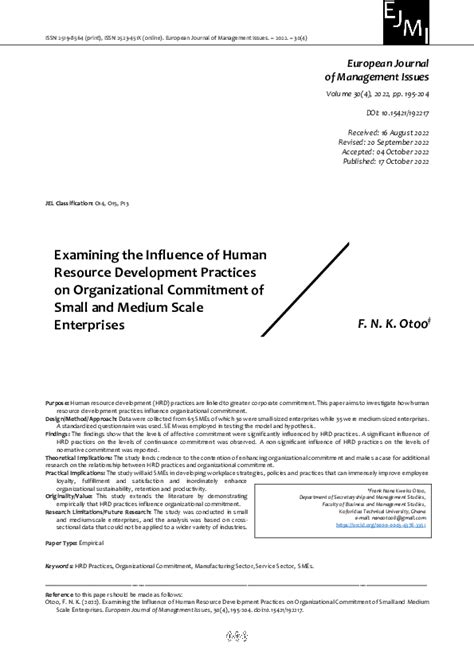 Pdf Examining The Influence Of Human Resource Development Practices On Organizational